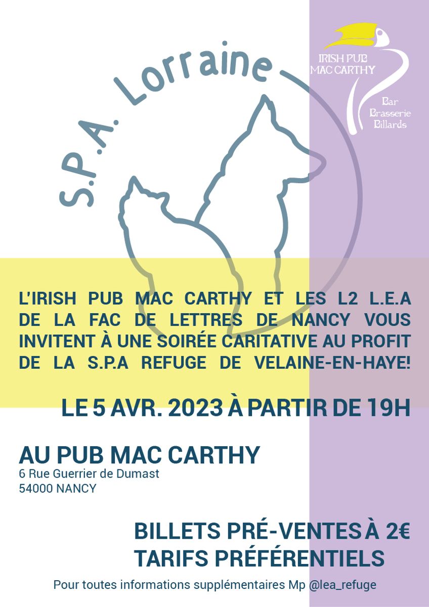 Soirée Caritative LEA et SPA Refuge de Velaine en Haye